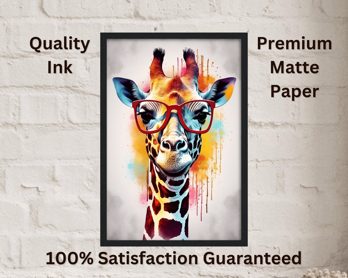 Watercolor Giraffe with Glasses Poster Print - Safari Decor, Colourful ...